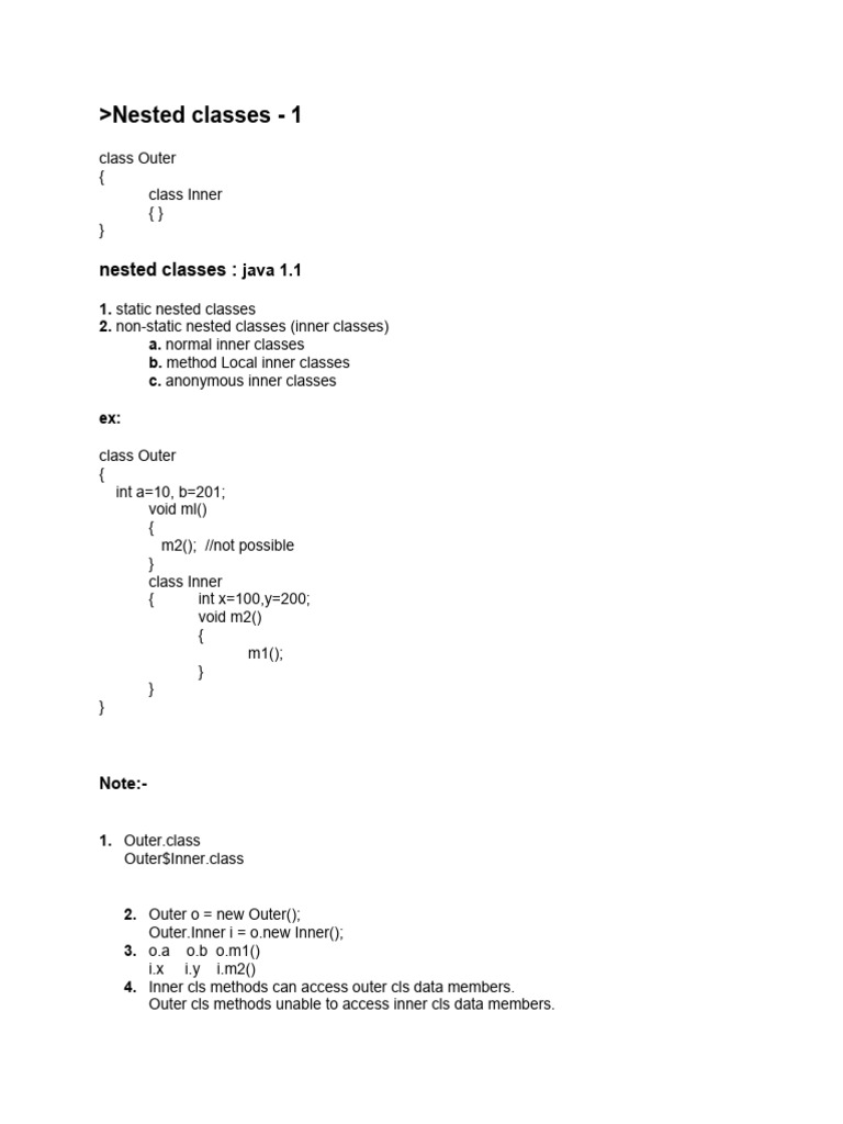 Nested classeNotess | PDF | Class (Computer Programming) | Method ...