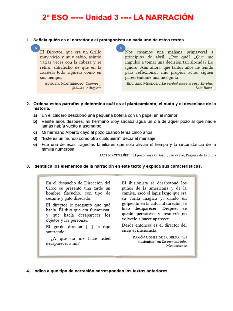 2º ESO-Unidad 3 - Actividades Sobre La Narración | PDF | Narración