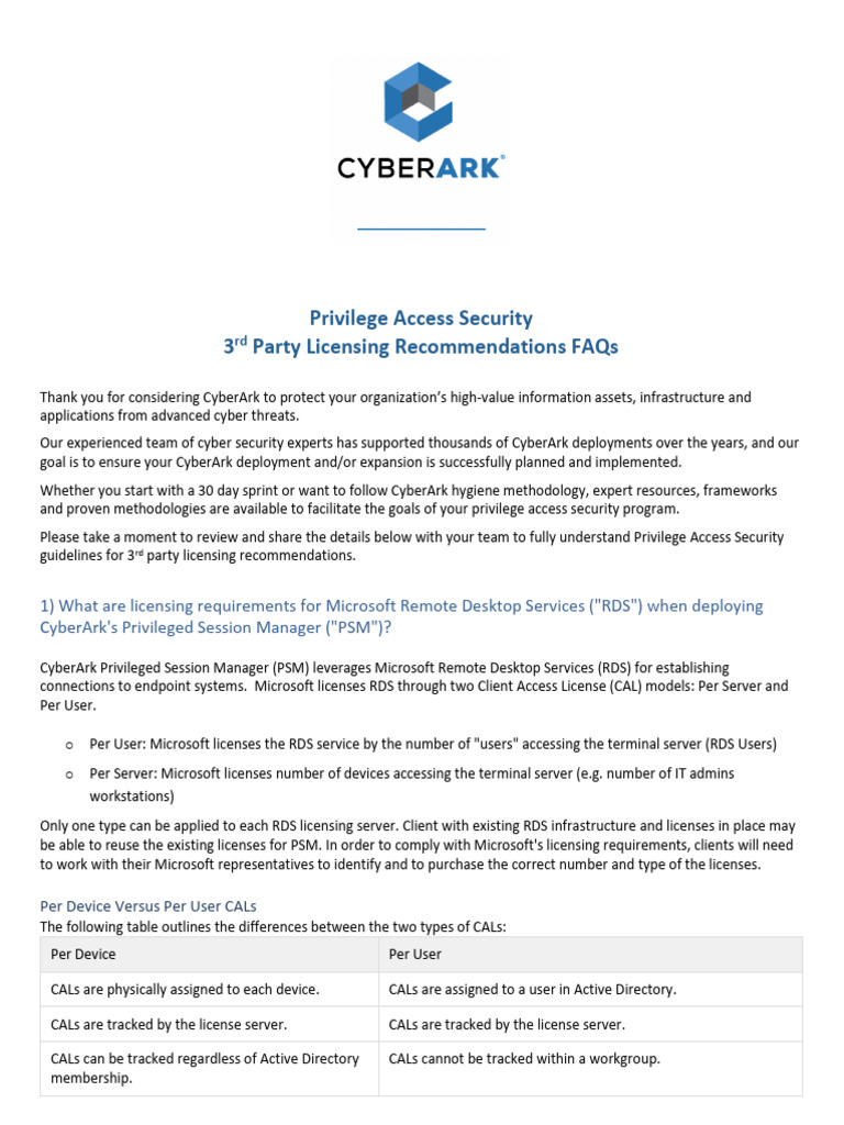 Security Services 3rd Party Licensing Recommendations FAQs | PDF | Remote Desktop Services ...