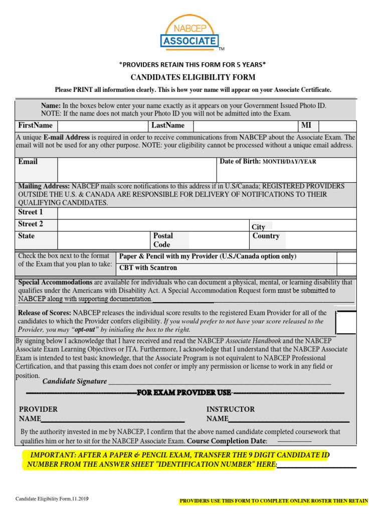 2019 Combined Candidate Eligibility - Agreement Form | PDF | Credential | Mail