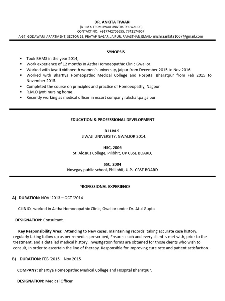 CV Ankita Updated2020 | PDF | Homeopathy | Health Care