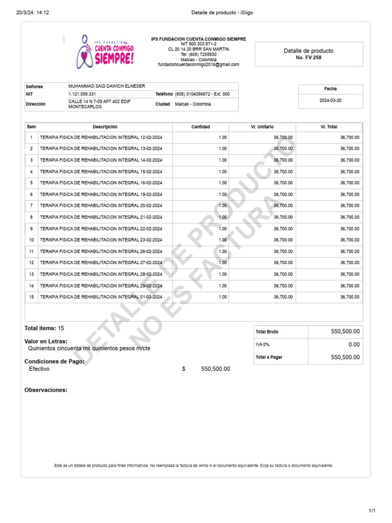 FACTURA MUHAMMAD | PDF | Documentos empresariales