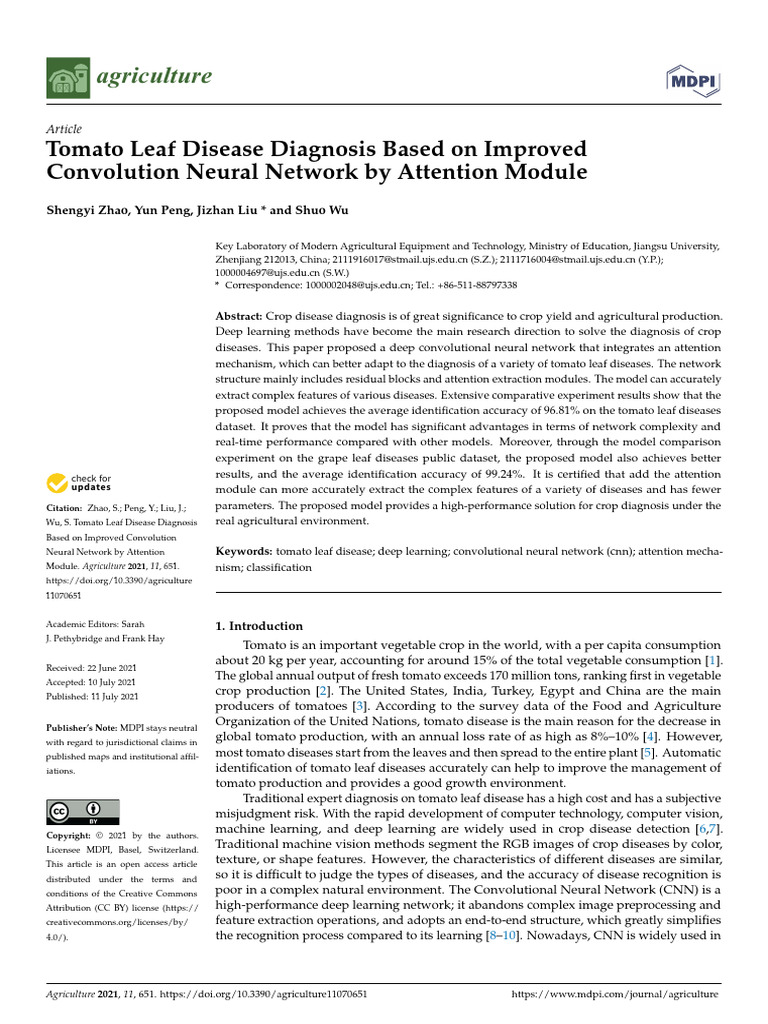 Shengyi Zhao Et Al - 2021 - Tomato Leaf Disease Diagnosis Based On ...