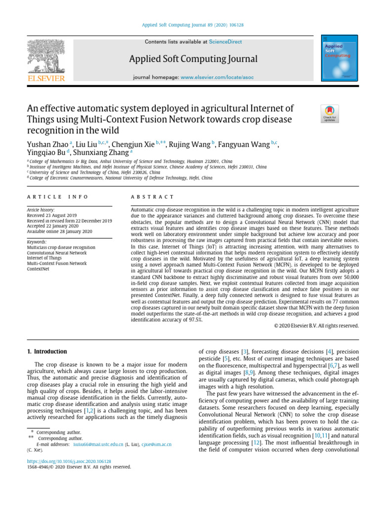 Yushan Zhao Et Al - 2020 - An Effective Automatic System Deployed in Agricultural Internet of ...