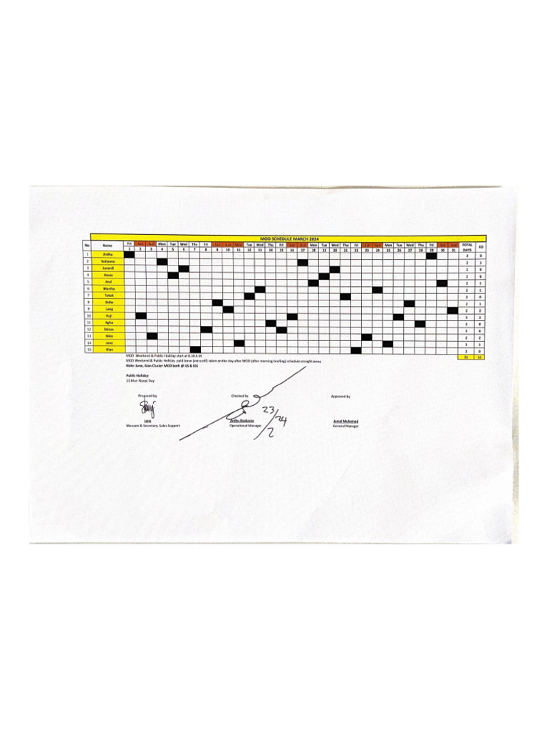 Schedule MOD March 2024 | PDF