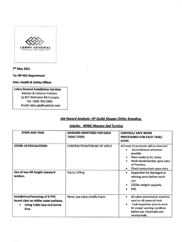 JSA Form For NPMC Mayaro Sod Turning. | PDF