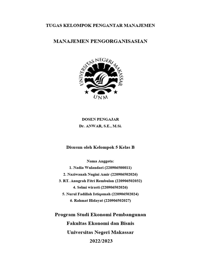 Tugas Kelompok Pengantar Manajemen (Uts) | PDF