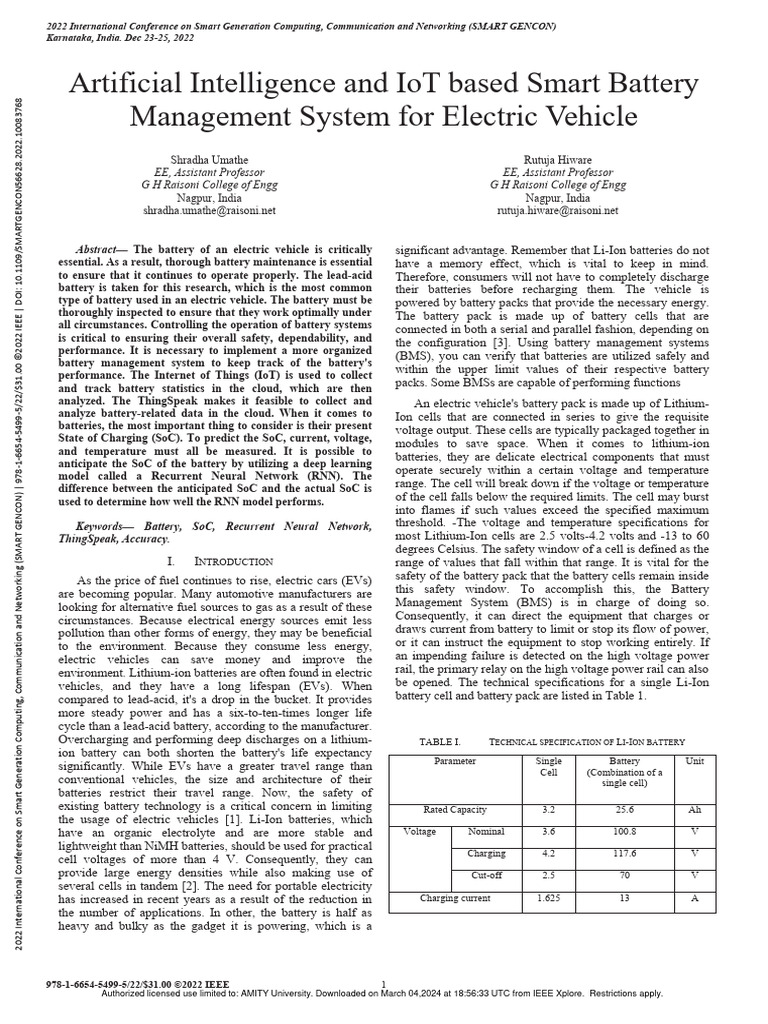 Artificial Intelligence and IoT Based Smart Battery Management System ...