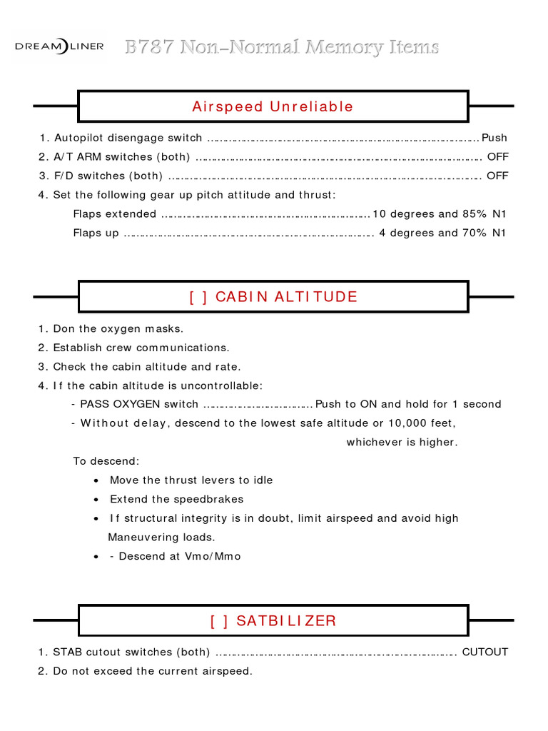 787 Non-Normal Memory Items (R-02) | PDF | Aviation Accidents And Incidents | Aerospace