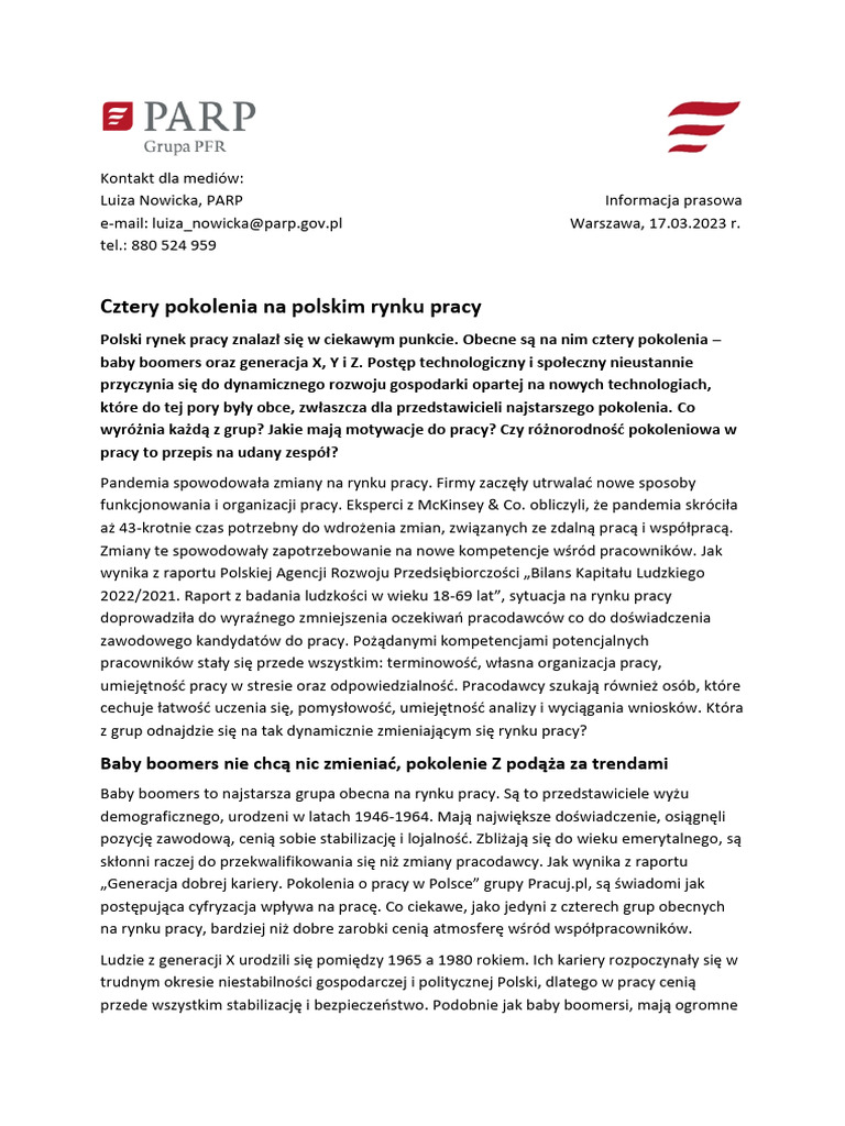 17 Marca Cztery Pokolenia Na Rynku Pracy | PDF