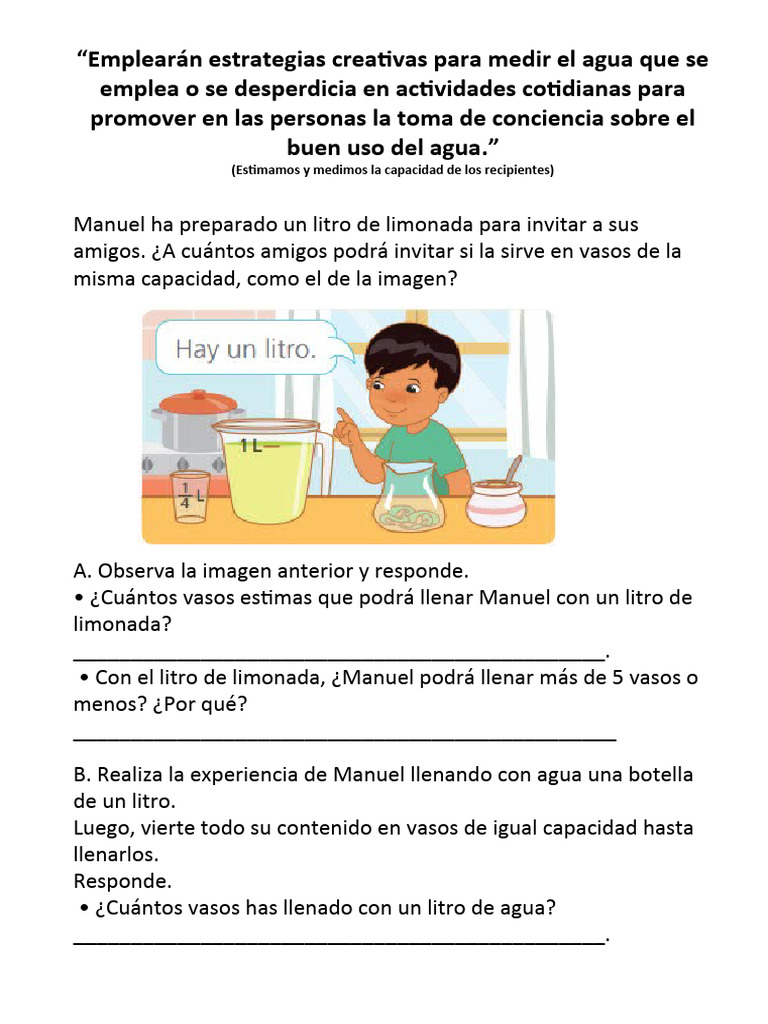 Estimamos y Medimos La Capacidad de Los Recipientes | PDF | Agua