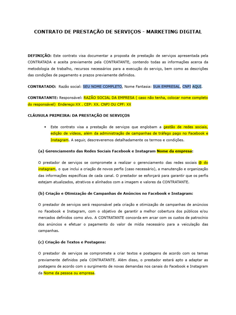 Contrato Base Ronny Fiel | PDF | Facebook | Falência