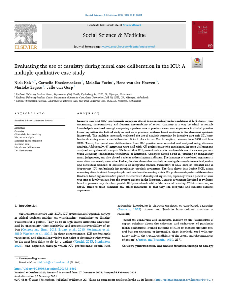 Evaluating The Use of Casuistry During Moral Case Deliber - 2024 ...