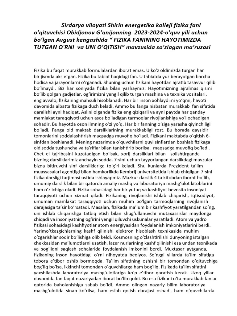 Ma'ruza Matni Avgust Kengashi | PDF