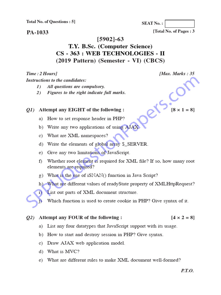 BSC Computer Science Cs Semester 6 2022 November Web Technologies II 2019 Pattern | PDF | Ajax ...
