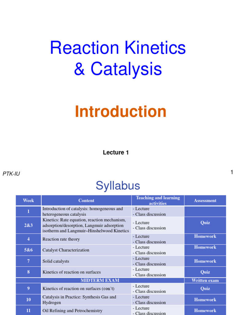 RKC - Lecture Note 1 - Introduction To Catalysis | PDF | Catalysis | Heterogeneous Catalysis