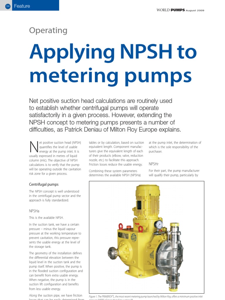 Applying NPSH To Metering Pumps | PDF | Pump | Fluid Mechanics