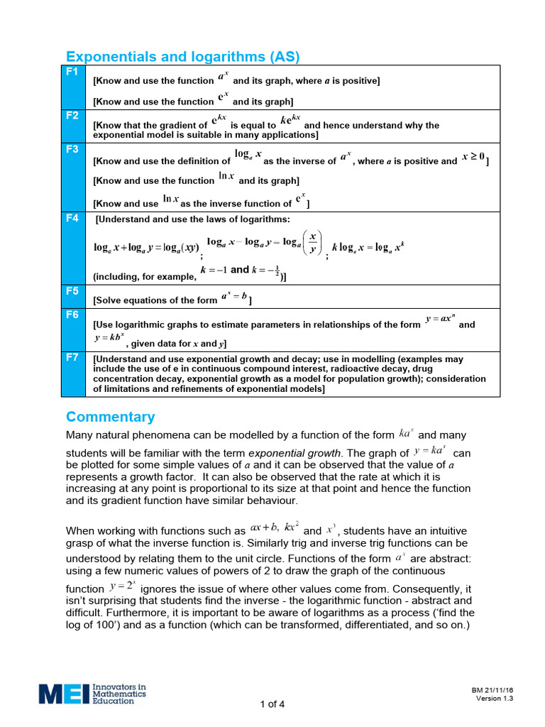 12 Exponentials and Logarithms | PDF | Logarithm | Function (Mathematics)