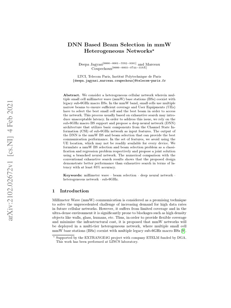 DNN Based Beam Selection in MMW Heterogeneous Networks | Download Free PDF | Deep Learning ...