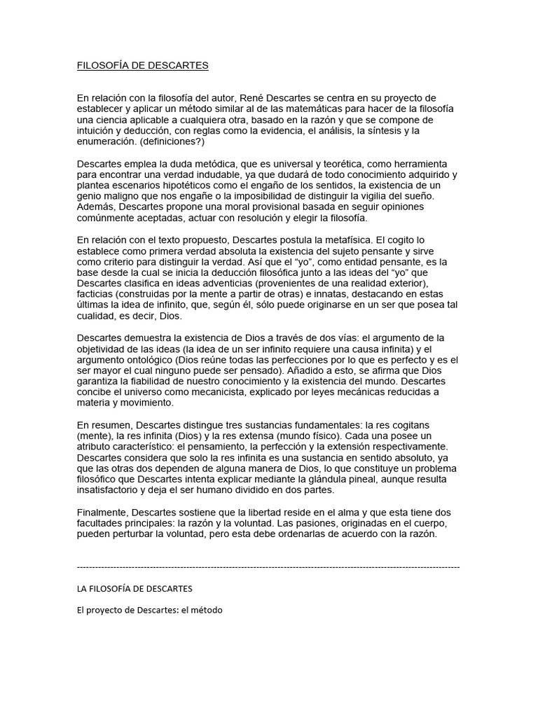 Filosofía de Descartes: Método y Metafísica | PDF | René Descartes ...