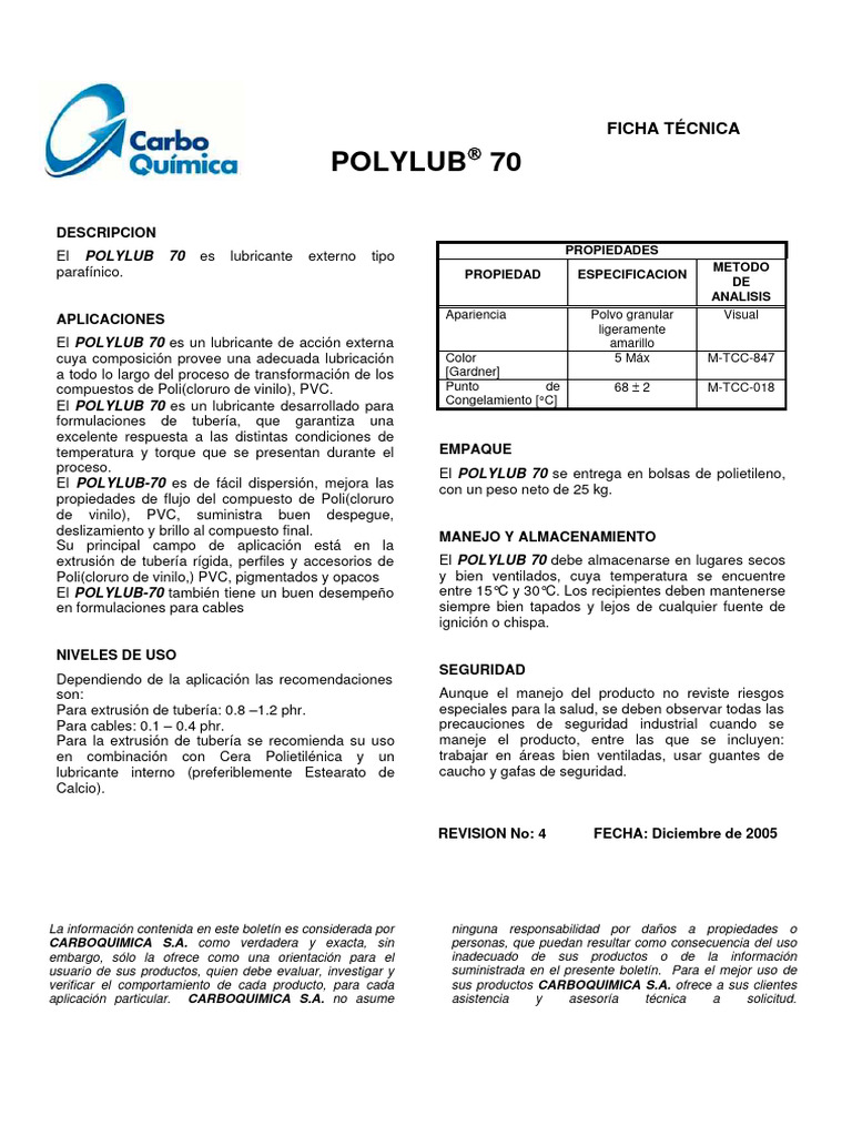Polylub 70 | PDF | Cloruro de polivinilo | Tubería (transporte de fluidos)