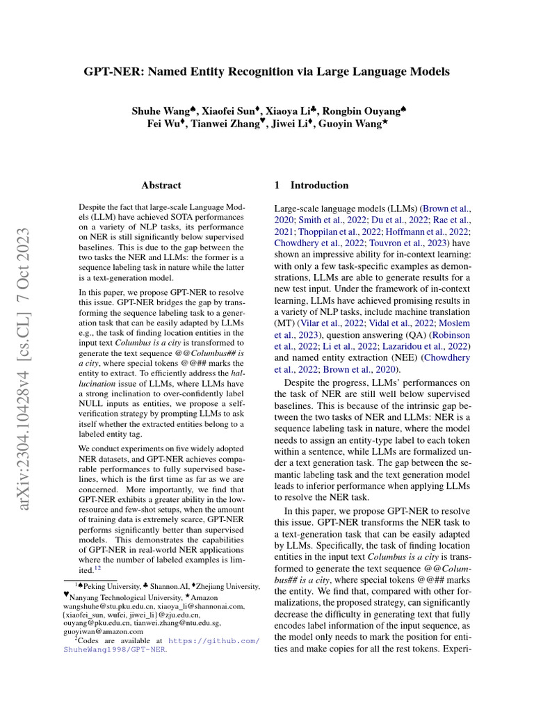 Gpt Ner Named Entity Recognition Via Large Language Models Pdf Computational Neuroscience