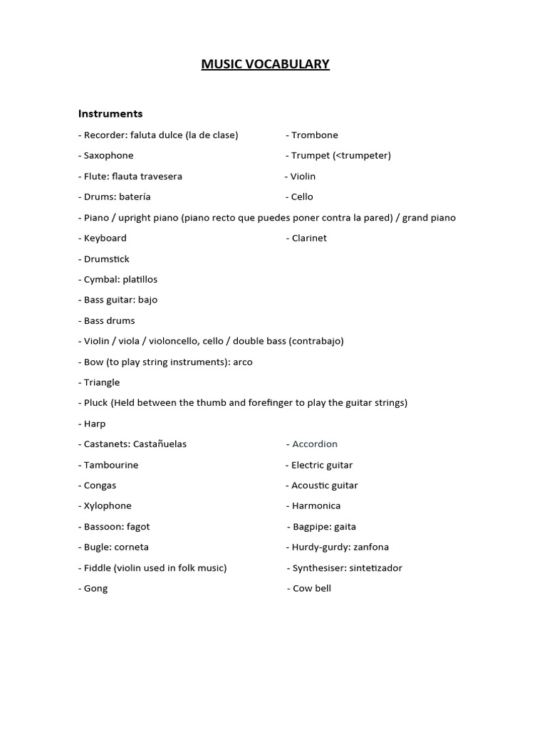 MUSIC VOCABULARY | PDF | Musical Instruments | Brass Instruments