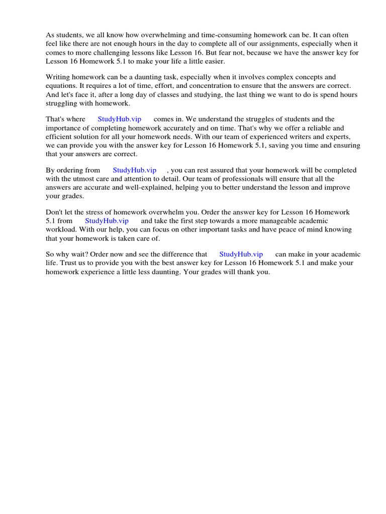 Lesson 16 Homework 5.1 Answer Key | PDF | Homework | Worksheet