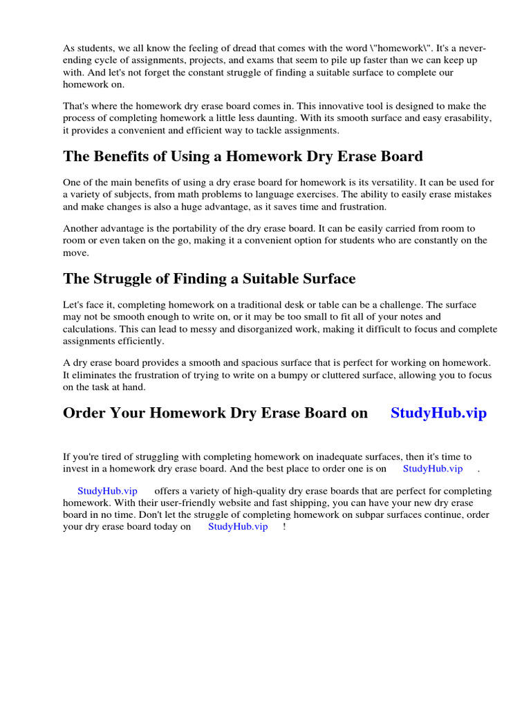 Homework Dry Erase Board | PDF