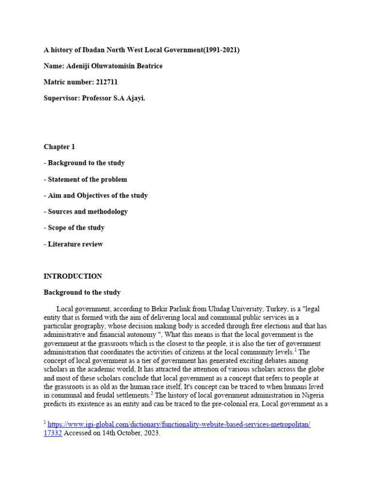 Project Chapter 1 Corrections | PDF | Nigeria | Governance