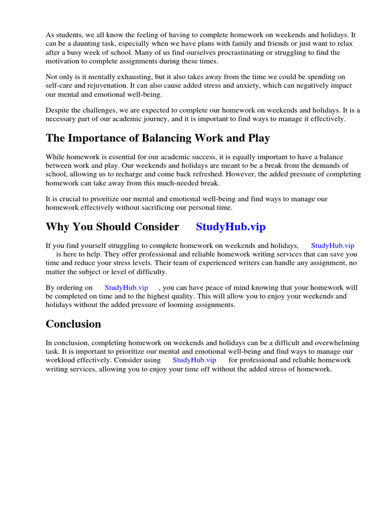 Homework On Weekends and Holidays | Download Free PDF | Homework