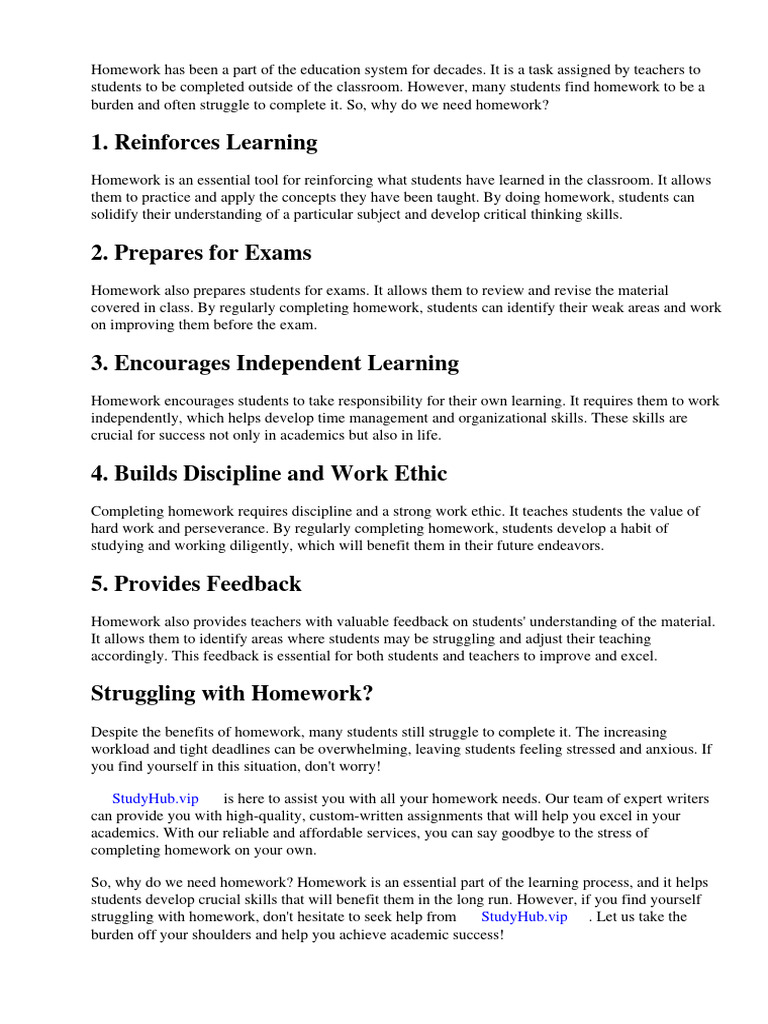 Why Do We Need Homework | PDF | Homework | Teachers