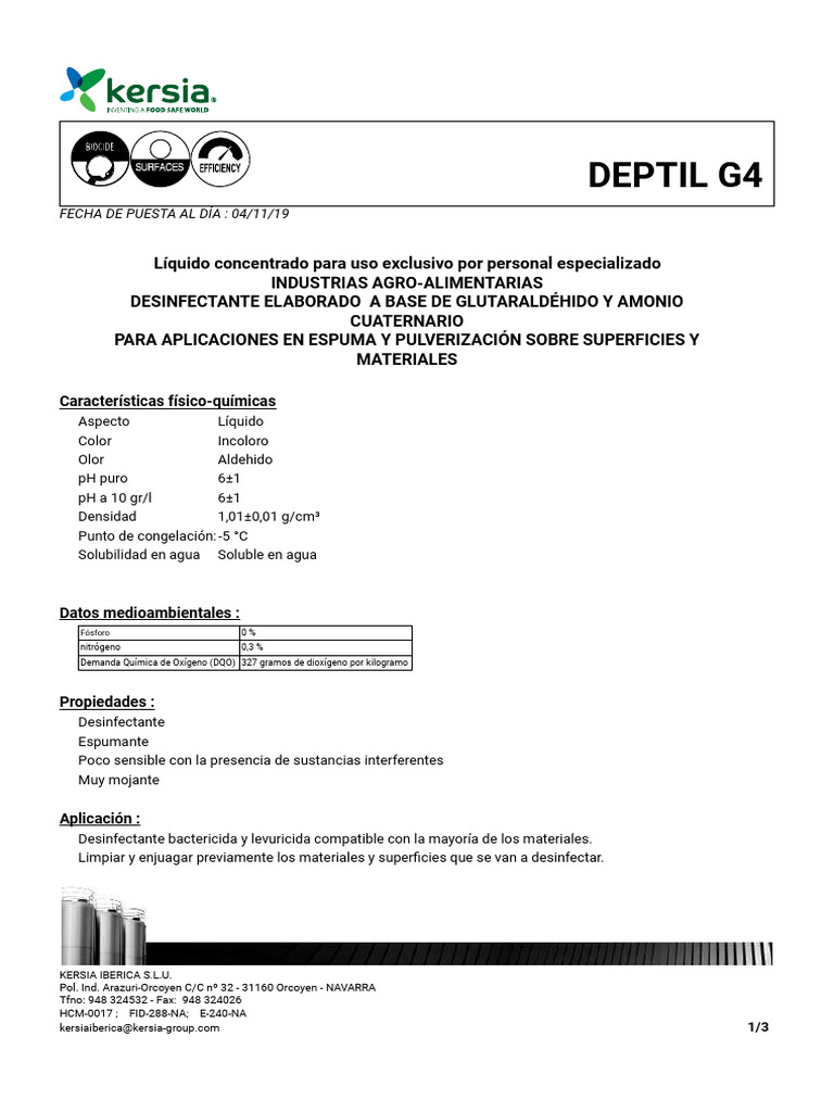 Ficha Tecnica Deptil G4 | PDF | Agua | Solubilidad