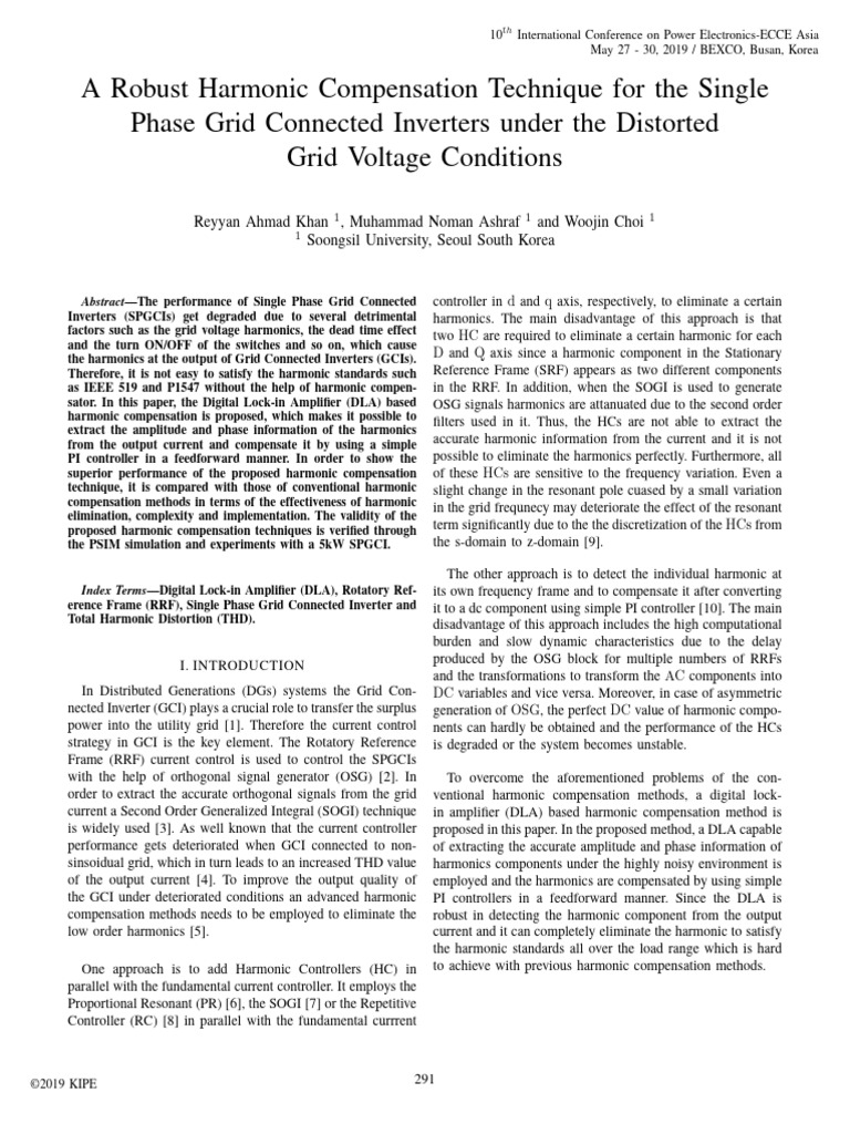 A Robust Harmonic Compensation Technique For The Single Phase Grid Connected Inverters Under The ...