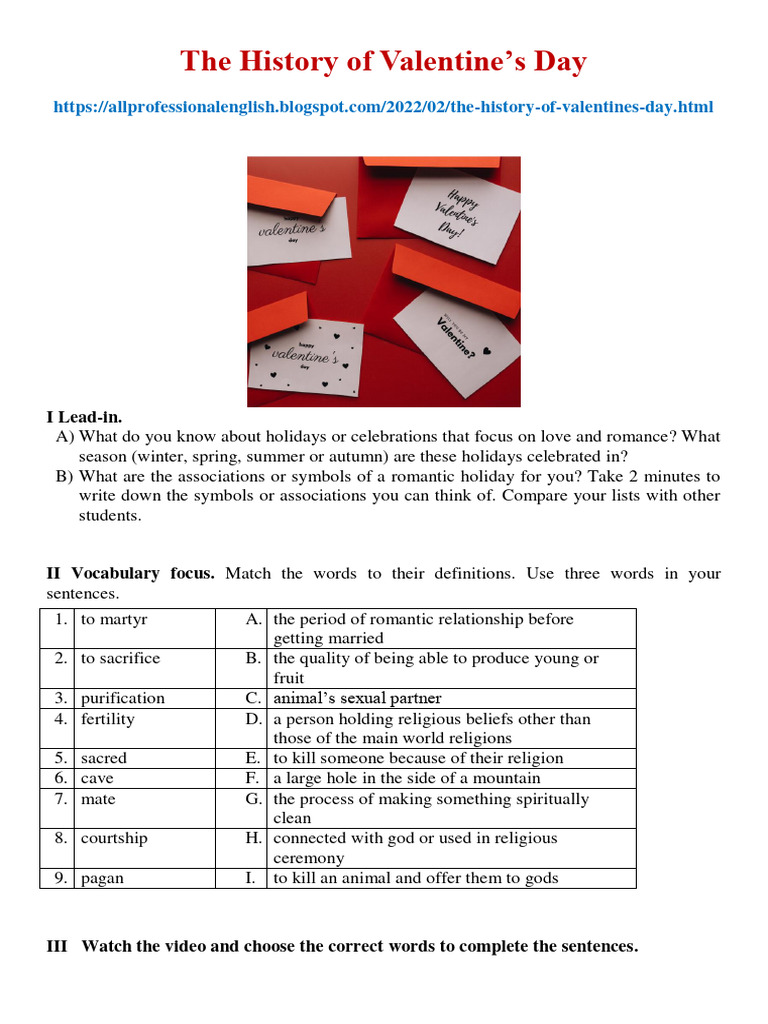 The History of Valentine Task | PDF | Valentine's Day