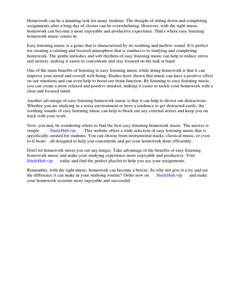 Easy Listening Homework Music | PDF | Essays | Thought