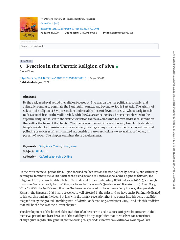 Gavin Flood, Hindu Practice, "Practice in The Tantric Religion of Śiva" | PDF | Tantra | Bhakti