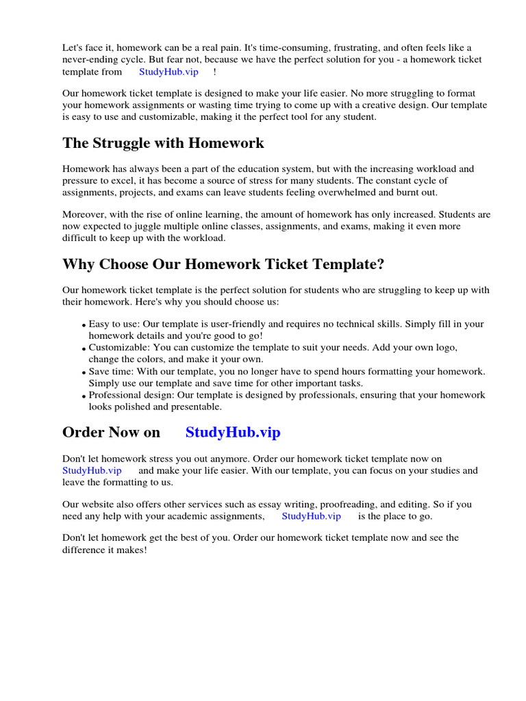 Homework Ticket Template | PDF | Homework
