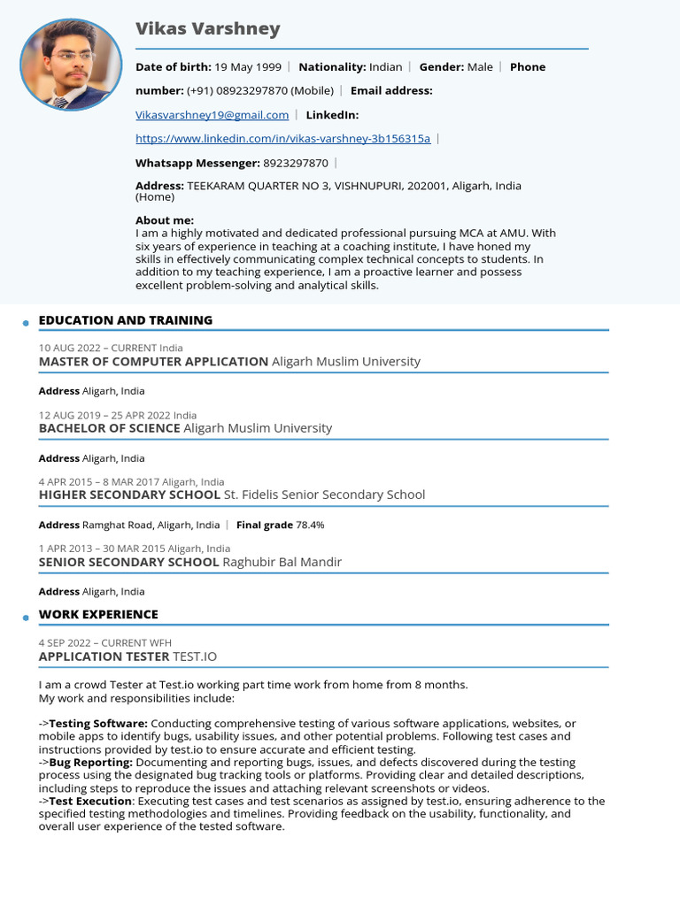 CV - Vikas Varshney | PDF | Web Development | World Wide Web