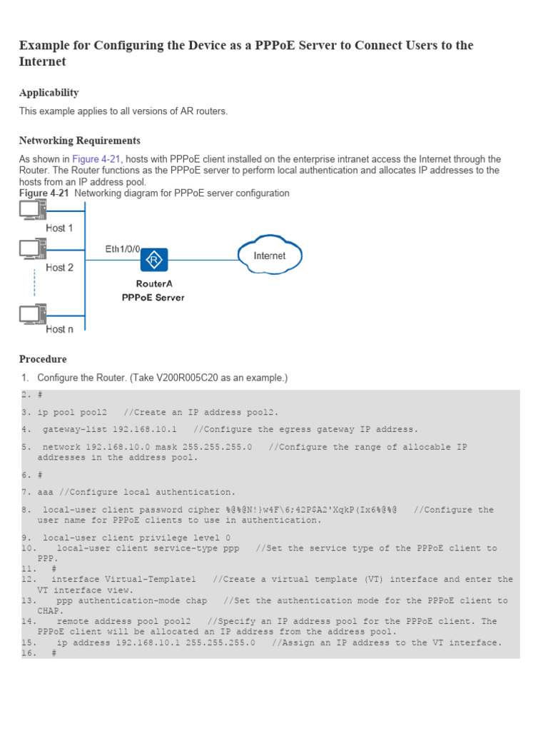 Example For Configuring The Device As A PPPoE Server To Connect Users ...