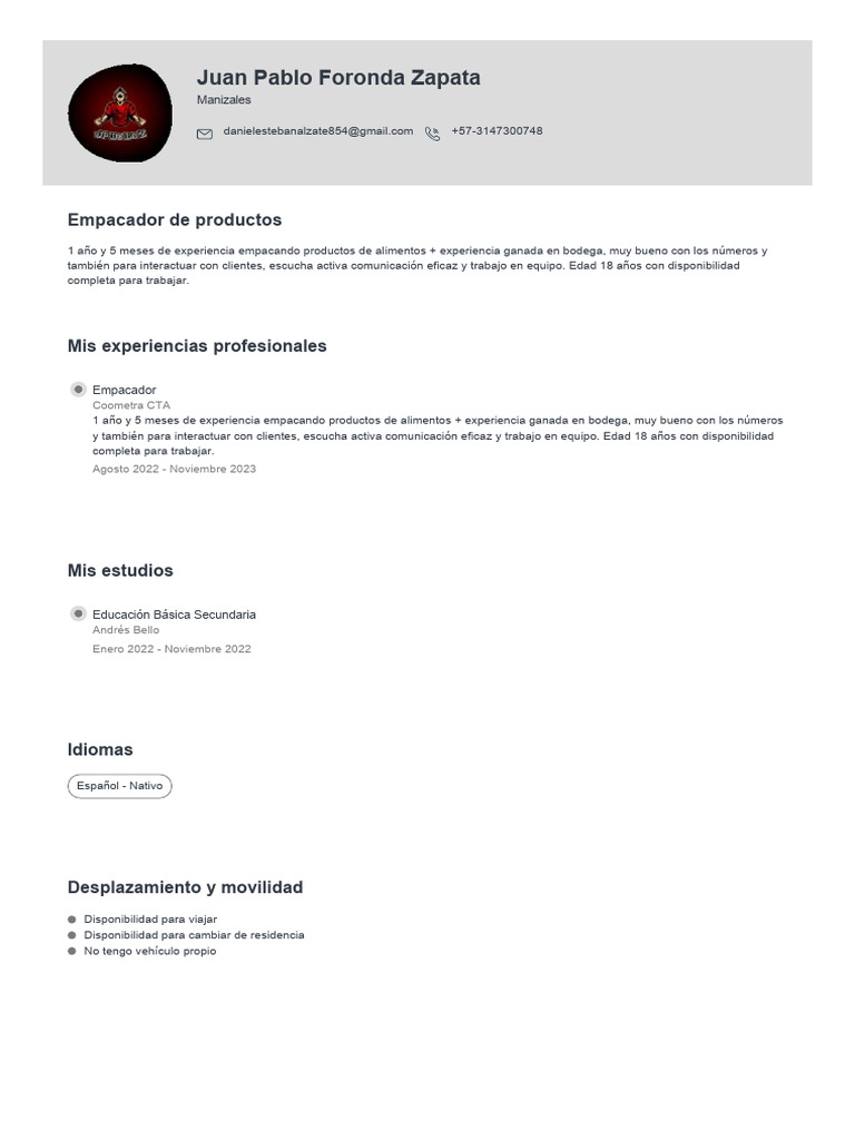 Juan Pablo Foronda Zapata | PDF | Crecimiento personal y profesional