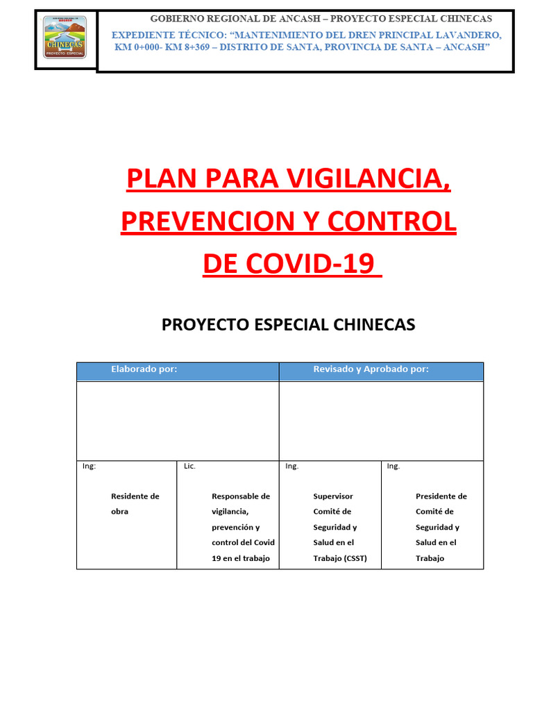 MODELO DE PLAN PARA LA VIGILANCIA, PREVENCION Y CONTROL DE COVID-19 ...