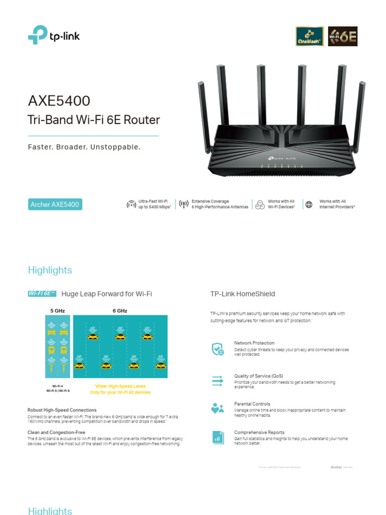 Archer AXE5400 (USW) 1.0&1.6 - Datasheet | PDF | Wi Fi | Computer Network