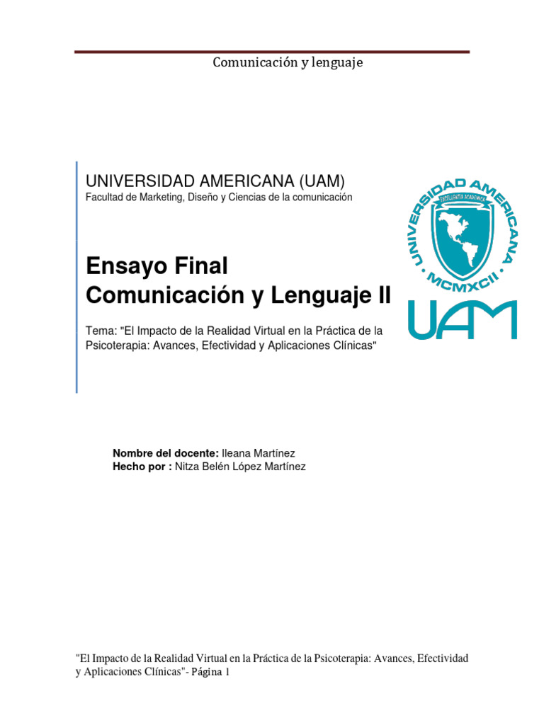 Ensayo - Nitza López | PDF | Realidad virtual | Psicoterapia