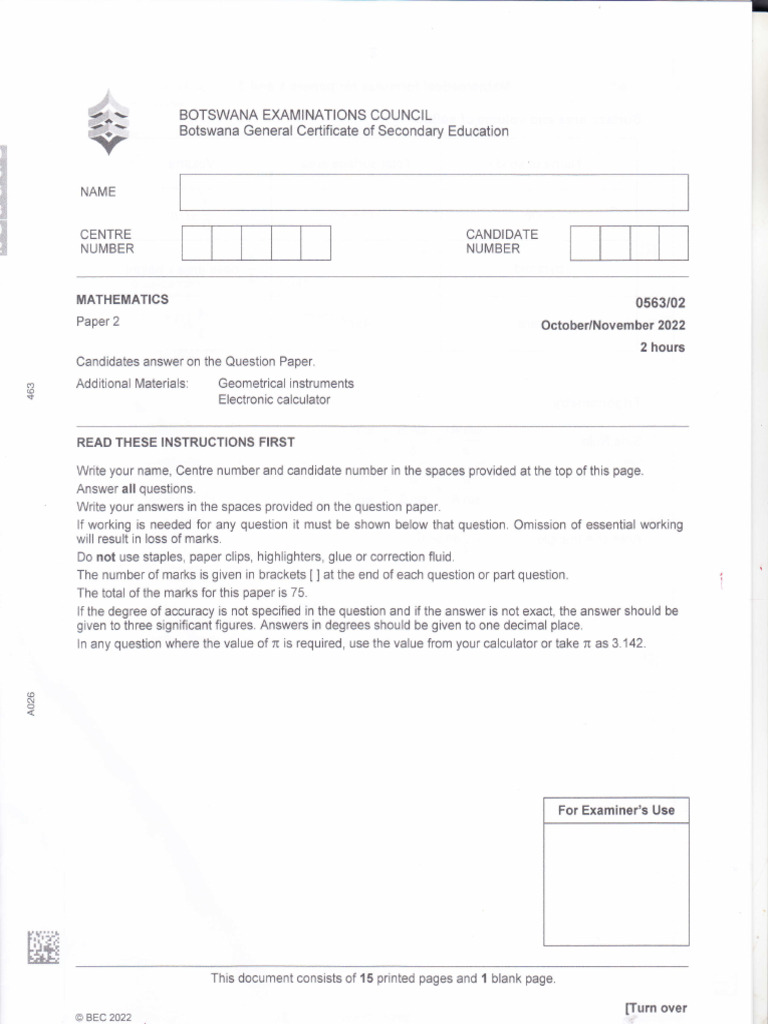 Bgcse Maths PP2 2022 | PDF | Geometry | Euclidean Geometry