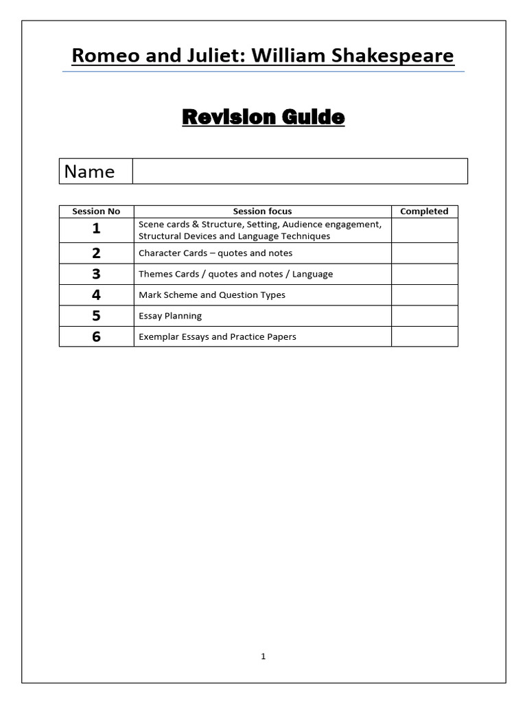 Romeo & Juliet Exam Prep Guide | PDF | Characters In Romeo And Juliet ...