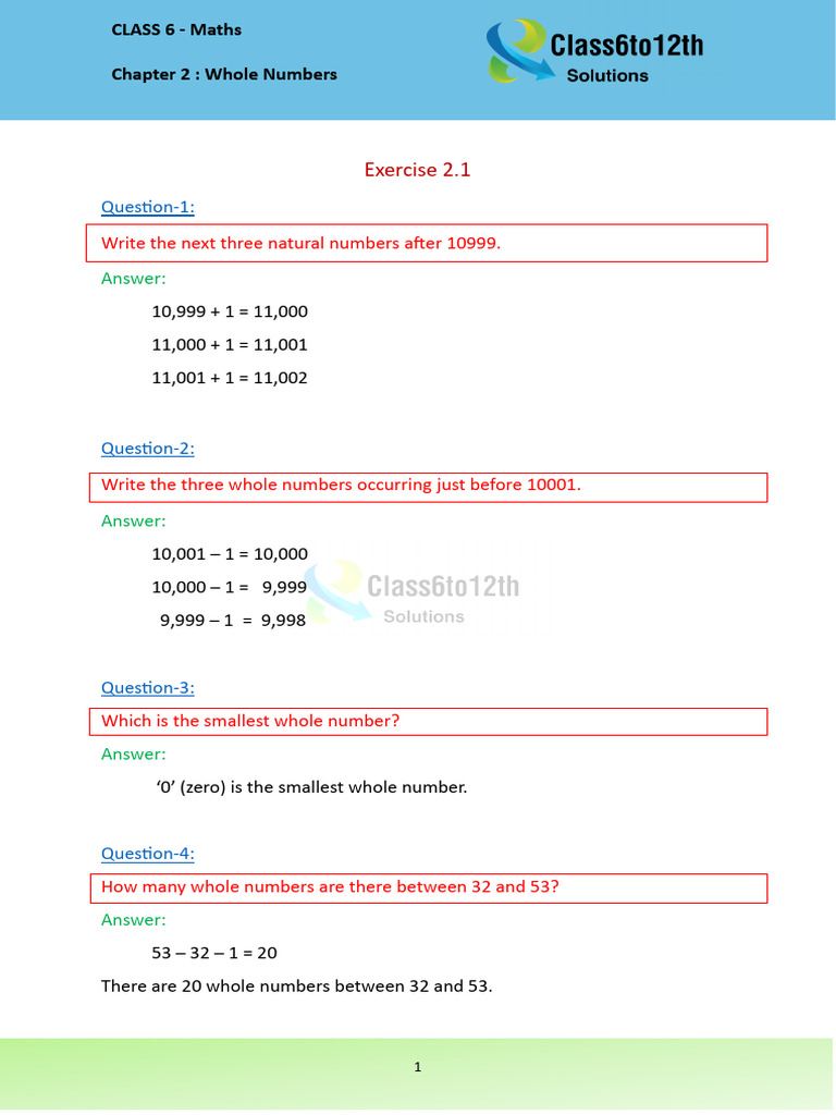 KSEEB Solutions CLASS 6-Maths Chapter 2 Whole Numbers (Sample PDF) | PDF | Mathematics | Numbers