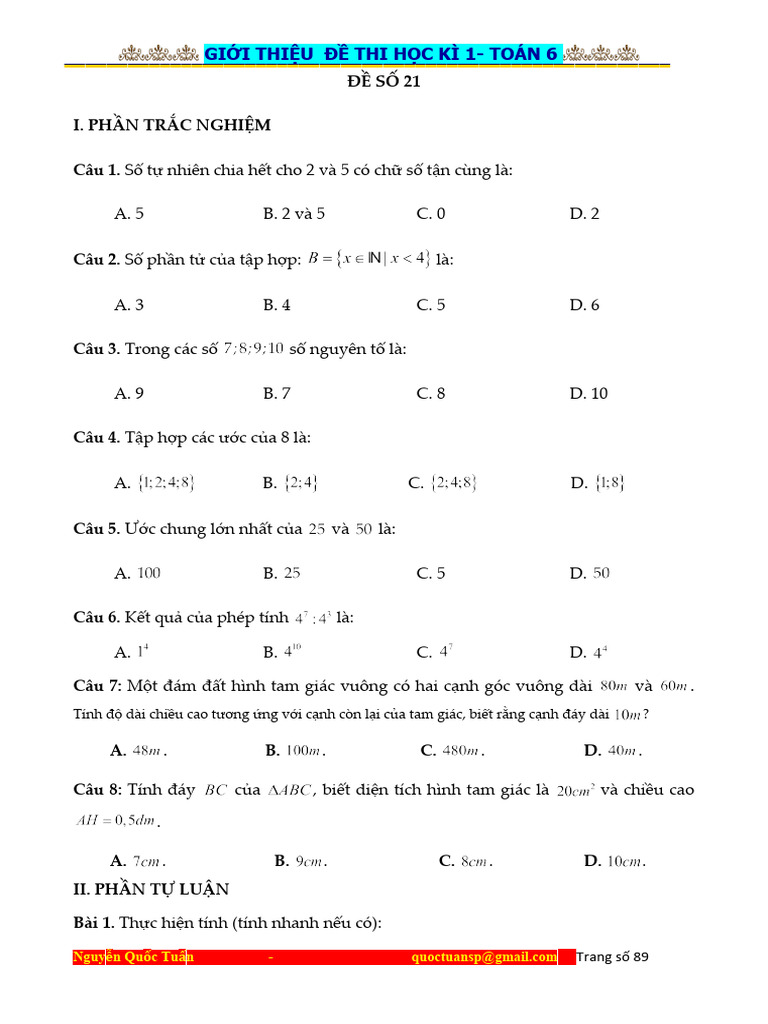 De KT HK 1 Toan 6 CD CTST KNTT DS 1 Giai Chi Tiet | PDF