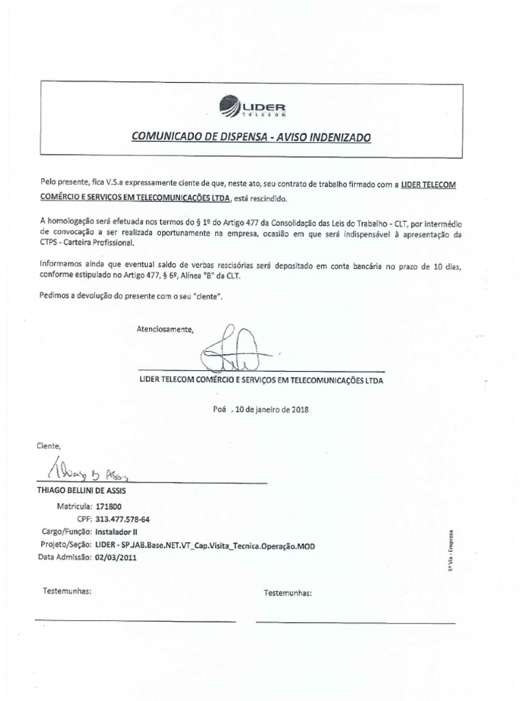 Thiago Bellini de Assis-Desligamento | PDF