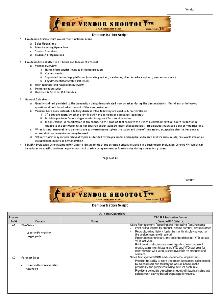 Demonstration Script: Vendor | PDF | Enterprise Resource Planning ...